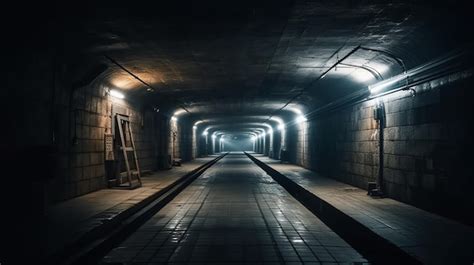 Premium Ai Image Modern Dark Sci Fi Futuristic Corridor Passage Hallway Tunnel Neon Light Ai