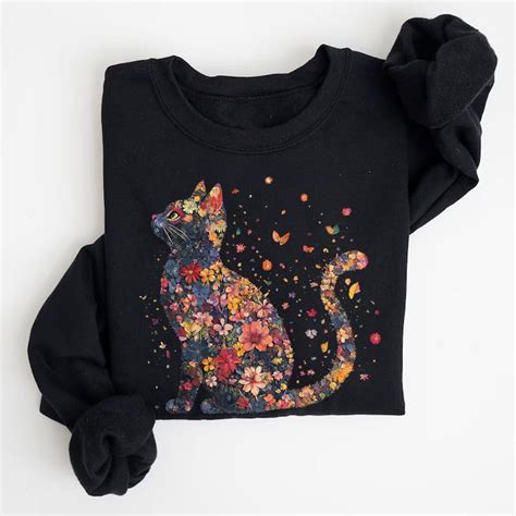 Floral Cat Graphic Tee Wildflower Kitty Cat Mom Shirt Etsy
