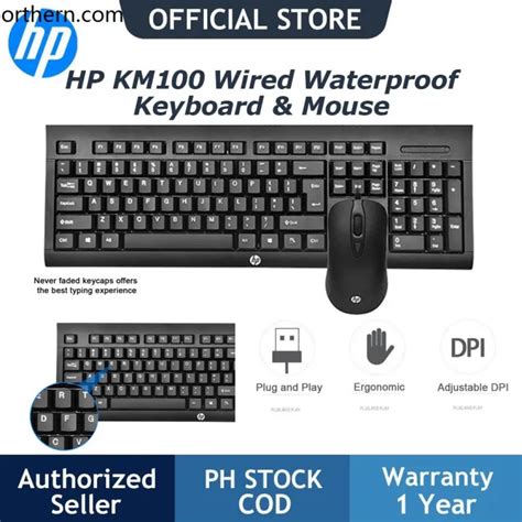PH STOCK HP KM100 Wired USB Waterproof Keyboard And Mouse Combos Set Ergonomic Design Lazada PH
