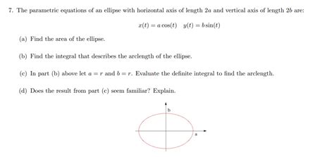 Solved 7 The Parametric Equations Of An Ellipse With