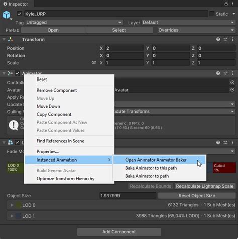 Instanced Animation System Animator Baking Window
