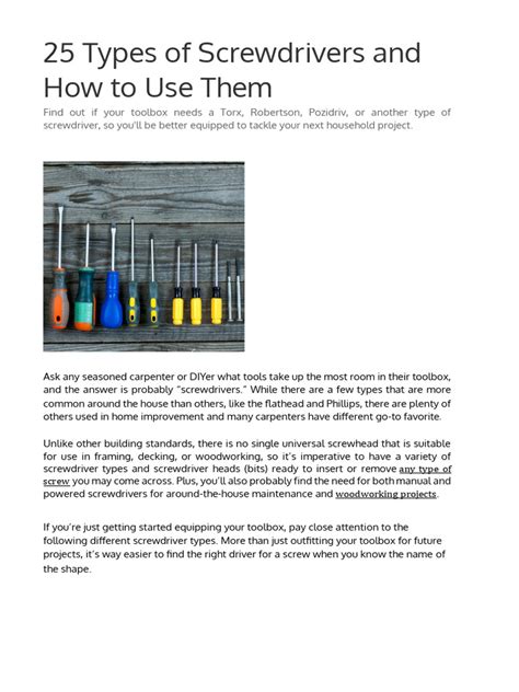 25 Types of Screwdrivers and How To Use Them | PDF | Screw | Drill