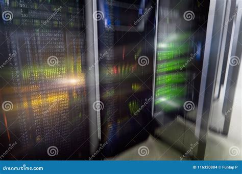 Server Room Interior In Datacenter Multi Exposure Futuristic Design Web Network Internet