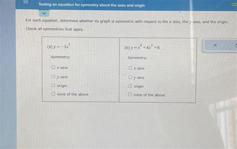 Solved Testing An Equation For Symmetry About The Axes And