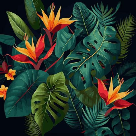Premium Vector Green Tropical Forest Background Monstera Leaves Palm