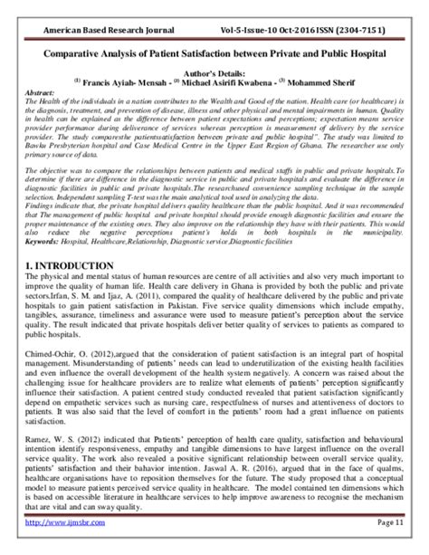 Pdf Comparative Analysis Of Patient Satisfaction Between Private And