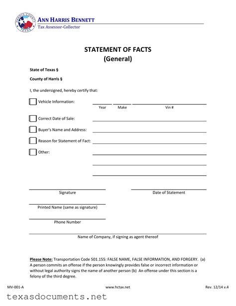 Statement Of Fact Texas Form ️ Fillable Pdf Template