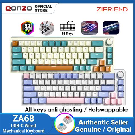 ZIFRIEND ZA68 Mechanical Gaming Keyboard 68 Keys RGB Backlit 5pin Hotswap Wired Gaming Office