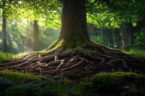 Majestic Tree Roots In Sunlight Nature S Strength And Beauty Stock