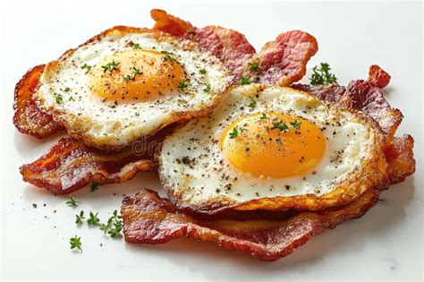 Delicious Crispy Bacon And Fried Eggs Breakfast With Thyme For