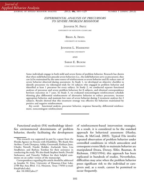 Experimental Analisys Of Precusors To Severe Problem Behavior Pdf