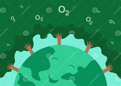 Tree Releasing Oxygen Absorbing Carbon Make Earth Green Stock Vector