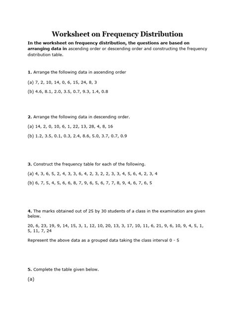 Worksheet On Frequency Distribution Pdf Teaching Methods And Materials Science And Mathematics