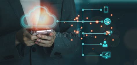 Businesswoman Using Smartphone Connect To Data Information On Cloud Computing Network Cloud