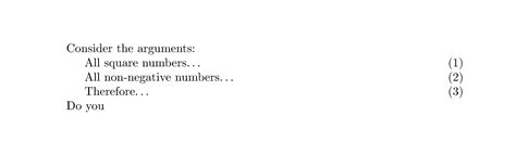 Formatting How To Produce A Sequence Of Numbered Statements Outside Of Math Mode And Without