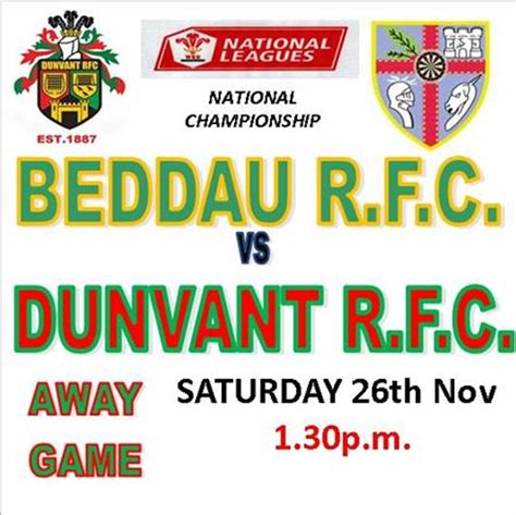 Dunvant Make 1st Ever Visit To Beddau Rfc This Saturday 26th