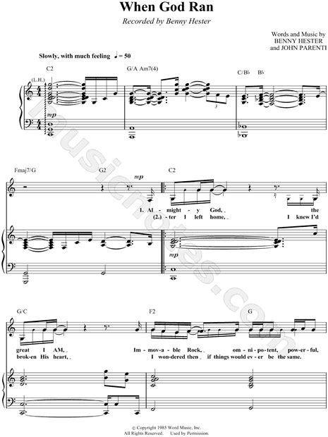 Benny Hester When God Ran Sheet Music In C Major Transposable