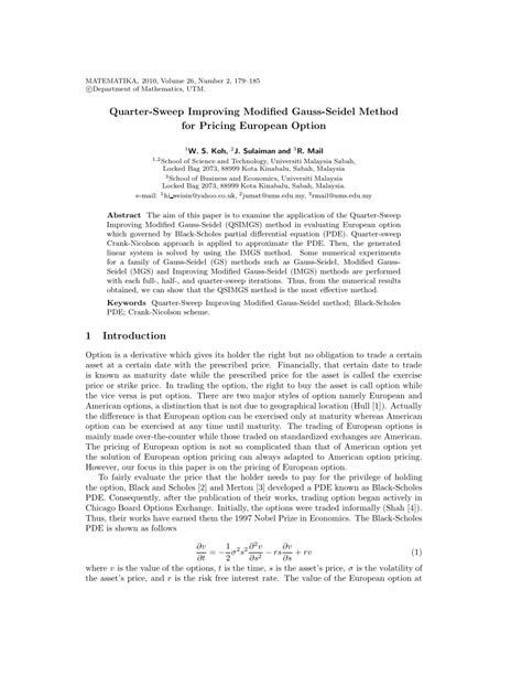 Pdf Quarter Sweep Improving Modified Gauss Seidel Method For Pricing