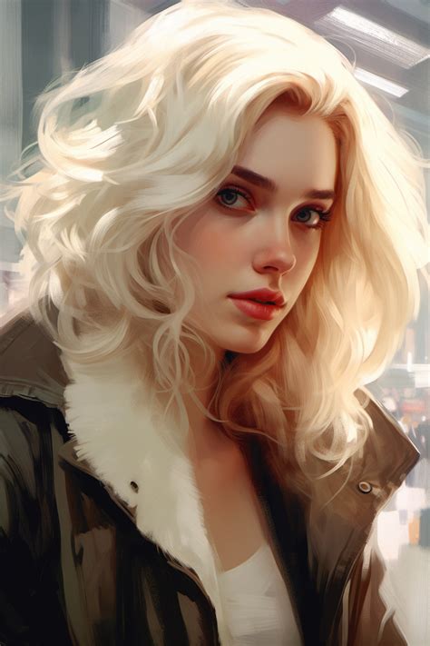 A Digital Painting Of A Woman With Blonde Hair And Blue Eyes Wearing A