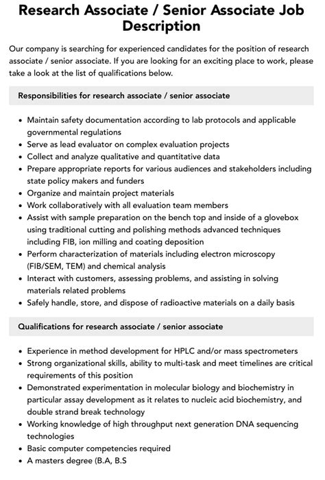 Research Associate Senior Associate Job Description Velvet Jobs