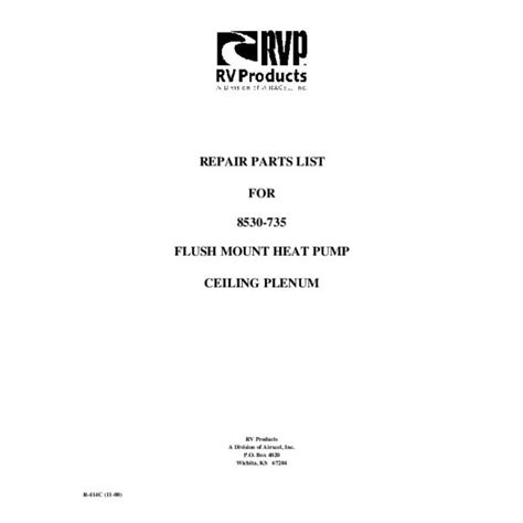 Rvps 8530 735 Ceiling Assembly Repair Parts List