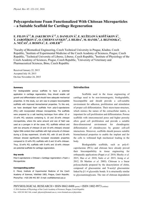 Pdf Polycaprolactone Foam Functionalized With Chitosan Microparticles A Suitable Scaffold