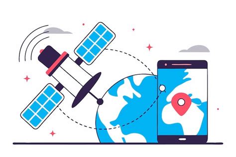 Gps 위치 위성 서비스 일러스트레이션 터 백색 배경 프리미엄 벡터
