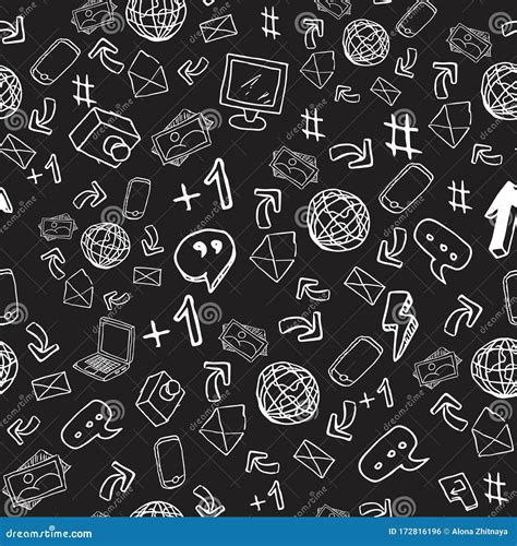 Seamless Pattern With Social Media And Networking Symbols On White
