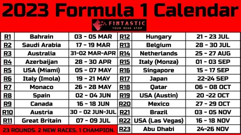 F1 2023 Race Calendar — F1ntastic