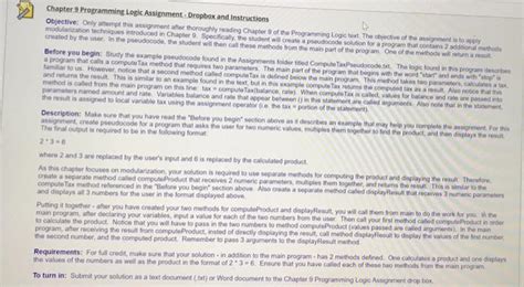 Solved Chapter 9 Programming Logic Assignment Dropbox And