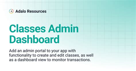Classes Admin Dashboard Adalo Resources