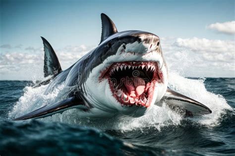 Great White Shark On The Attack And Ready To Bite Stock Illustration