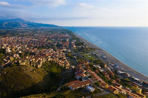 Aerial View Of Scalea City And Sea Coast At Sunset Province Of Cosenza