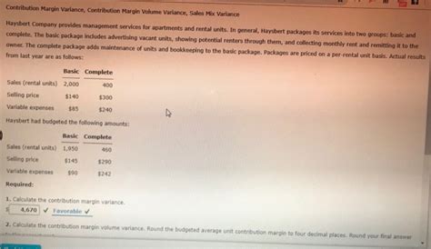 Solved Contribution Margin Variance Contribution Margin
