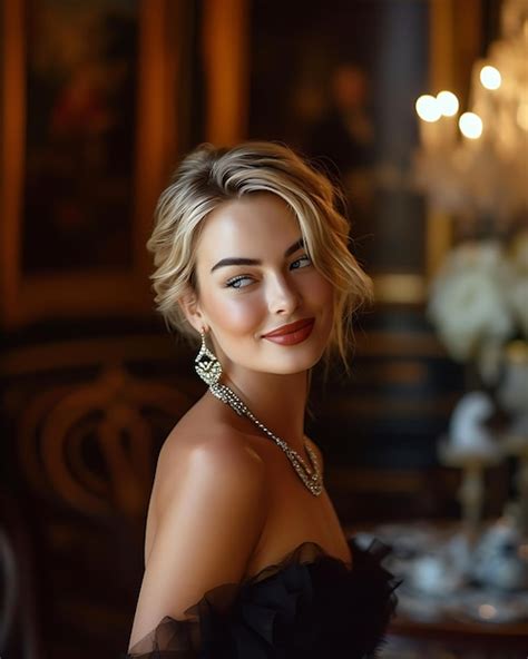 Happy And Smiling Margot Robbie Portrait Premium Ai Generated Image