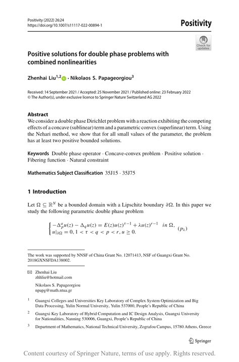 Positive Solutions For Double Phase Problems With Combined Nonlinearities Request Pdf