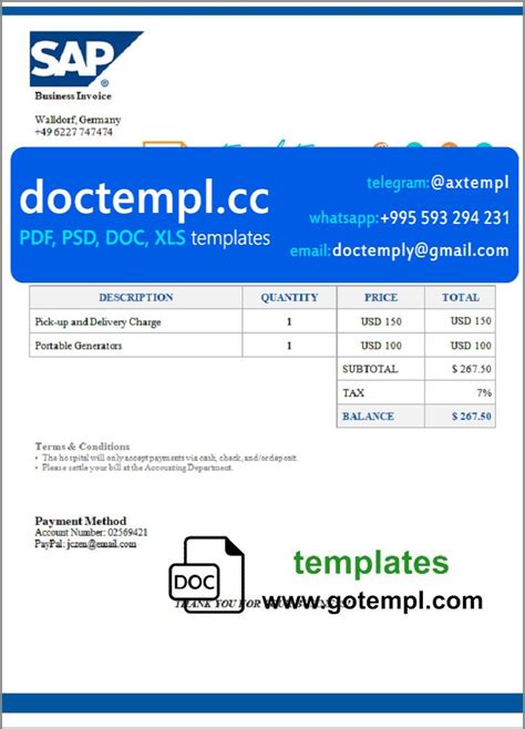 Usa Sap Invoice Template In Word And Pdf Format Fully Editable
