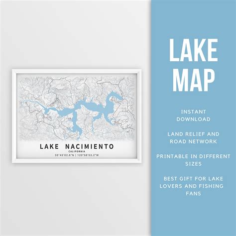 Printable Map Of Lake Nacimiento California Us Instant Download