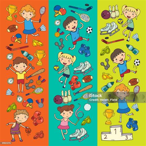 남자와 여자 재생 스포츠 일러스트 피트 니스 축구 축구 요가 테니스 농구 하 키 배구 아기에 대한 스톡 벡터 아트 및 기타 이미지 Istock