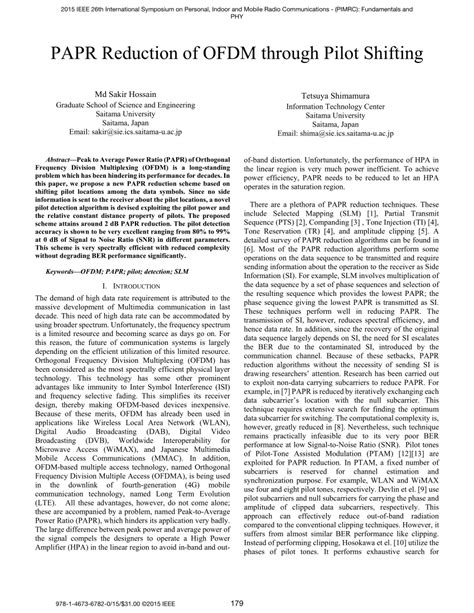 Pdf Papr Reduction Of Ofdm Through Pilot Shifting