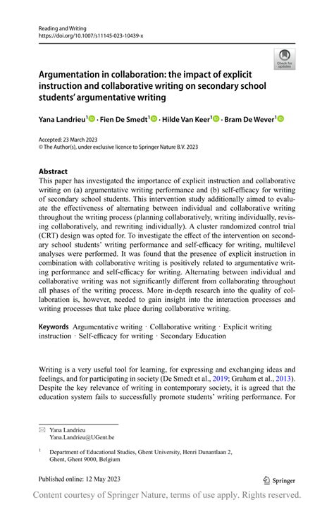 Argumentation In Collaboration The Impact Of Explicit Instruction And Collaborative Writing On