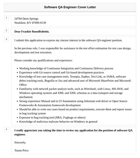 Software QA Engineer Cover Letter Velvet Jobs