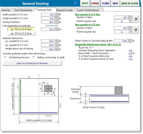 Calculation Modules Foundations General Footing