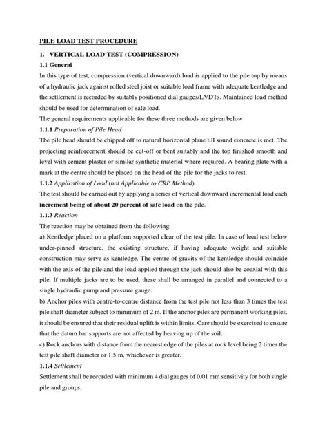Pile Load Test Procedure Pdf Deep Foundation Data
