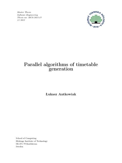parallel algorithms of timetable generation pdf metaheuristic