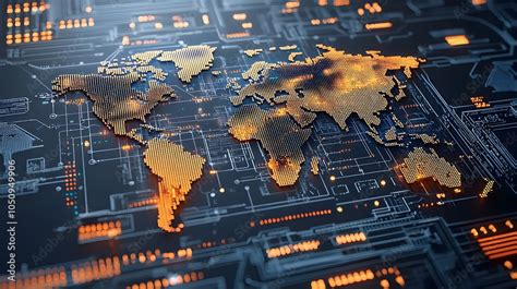 Polygonal 3d World Map With Glowing Digital Data Visualization And Binary Code Representing