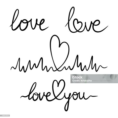 벡터 하트 일러스트 와 사랑 Lettering 연속적인 한 선 그리기 그래픽 흑백 하트 윤곽선 스케치 잉크 일러스트 세트 결혼식 초대장 발렌타인 데이를 위한 디자인 요소