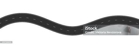 구불구불한 도로 평면도 차선 표시가 있는 곡선 고속도로 경로 장거리 여행 경로 지도 물결 모양 거리 트랙 디자인 흰색 배경에 고립 된 평면 벡터 그림입니다 2차선 고속도로에