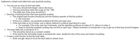 Solved Implement A Simple Hash Table That Uses Quadratic
