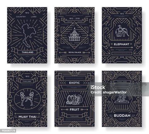 태국이는 선 책자 카드 설정합니다 전단지 잡지 포스터 책 표지 배너의 나라가 템플릿 벡터 윤곽선 초대 개념 배경입니다 레이아웃 구조 현대 페이지 용에 대한 스톡 벡터 아트